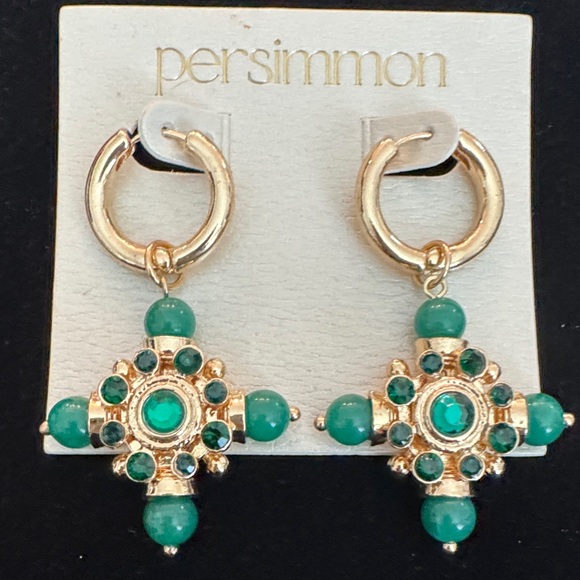 Persimmons | Jewelry | Persimmon Gold And Green Cross Earrings | Poshmark